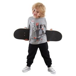 Denokids 2tlg. Outfit "Animals Team" in Grau/ Schwarz - 68% | Gr&ouml;&szlig;e 104 | Kinder-longsleeves