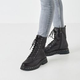 Tamaris Damen Schn&uuml;rboots , Blockabsatz, Plateau, Schn&uuml;rstiefelette mit Nieten am Sohlenrand 37