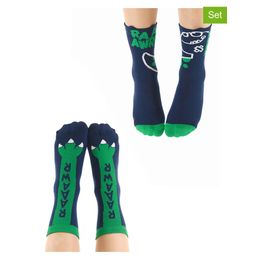 Denokids 2er-Set: Socken "Dino Spikes" in Dunkelblau/ Gr&uuml;n - 45% | Gr&ouml;&szlig;e 92/98 | Kinder-socken-strumpfhosen