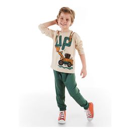 Denokids 2tlg. Outfit "Up" in Creme/ Dunkelgr&uuml;n - 66% | Gr&ouml;&szlig;e 104 | Kinder-longsleeves