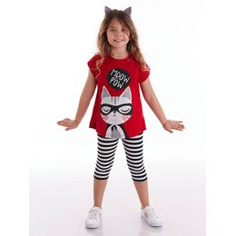 Denokids 2tlg. Outfit "Meow Pow" in Rot/ Schwarz - 66% | Gr&ouml;&szlig;e 116 | Kinder-blusen-hemden