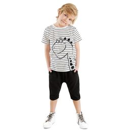 Denokids 2tlg. Outfit "Dino Striped" in Wei&szlig;/ Schwarz - 68% | Gr&ouml;&szlig;e 122 | Kinder-oberteile