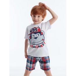 Denokids 2tlg. Outfit "Monkey" in Wei&szlig;/ Blau/ Rot - 65% | Gr&ouml;&szlig;e 92 | Kinder-oberteile