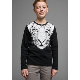 Kidsworld Jungen Kidsworld Langarmshirt &raquo;WHITE TIGER&laquo; Basic Passform, stylischer Druck, Rundhalsausschnitt schwarz 176/182