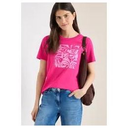 Kurzarmshirt Cecil, Damen, Gr. L (42), beetroot pink, Jersey, Obermaterial: 100% Baumwolle, bedruckt, normal h&uuml;ftbedeckend, Rundhals, Shirts, Sommershirt mit Frontprint
