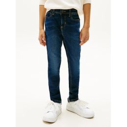 Straight-Jeans Tommy Hilfiger "BOYS SCANTON Y", Jungen, Gr. 4 (104), N-Gr, blau (schwarz used), Denim/Jeans, Obermaterial: 99% Baumwolle, 1% Elasthan, unifarben, regular fit lang, Jeans Straight-Jeans, F&uuml;r Kinder und Jugendliche