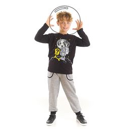 Denokids 2tlg. Outfit "Astronaut Dog" in Schwarz/ Grau - 76% | Gr&ouml;&szlig;e 98 | Kinderhosen
