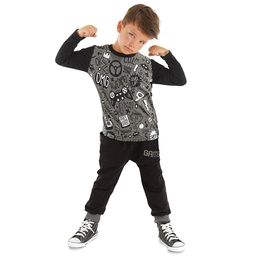 Denokids 2tlg. Outfit "Gamer" in Grau/ Schwarz - 67% | Gr&ouml;&szlig;e 104 | Kinder-longsleeves