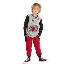 Denokids 2tlg. Outfit "Fire Truck" in Grau/ Rot - 72% | Gr&ouml;&szlig;e 92 | Kinder-longsleeves