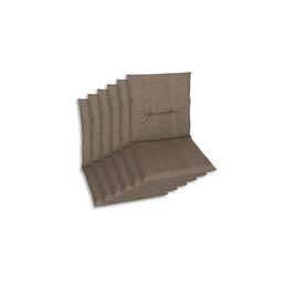 Sesselauflagenset, Taupe, Textil, 6-teilig, Uni, F&uuml;llung: Schaumstoff, Vlies, 48x5x98 cm, Oeko-Tex&reg; Standard 100, pflegeleicht, f&uuml;r den Au&szlig;enbereich geeignet, mittels Gurtband zu befestigen, Outdoor-Kissen, Gartenstuhlauflagen, Niedriglehner-Auflagen