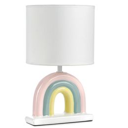 Kindertischleuchte Raynbow, Mehrfarbig, Textil, Keramik, rund,rund, 32 cm, Eec, einfach zu transportieren, Lampen & Leuchten, Innenbeleuchtung, Kinderzimmerlampen, Kinderzimmer-Schreibtischlampen