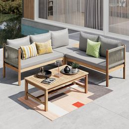 Ambia Garden Loungegarnitur, Anthrazit, Teak, Holz, Kunststoff, Textil, Akazie, vollmassiv, F&uuml;llung: Komfortschaum,Komfortschaum, eckig, 240x180 cm, wetterbest&auml;ndig, Loungem&ouml;bel, Gartenlounge-Sets