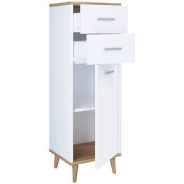 Mid.you Midischrank VCM Landos, Wei&szlig;, Eiche, Kunststoff, 1 F&auml;cher, 2 Schublade(n) Schubladen, 32x97x28 cm, stehend, Badezimmer, Badezimmerschr&auml;nke, Midischr&auml;nke