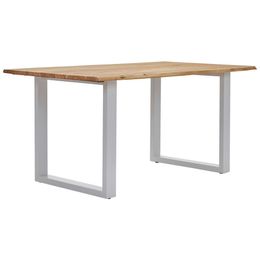 Livetastic Esstisch, Wei&szlig;, Akazie, Holz, Metall, Akazie, vollmassiv, Holz, rechteckig, U-Form, 90x76x160 cm, Esszimmer, Tische, Esstische