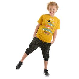 Denokids 2tlg. Outfit "Whales in Gelb/ Anthrazit - 70% | Gr&ouml;&szlig;e 122 | Kinder-oberteile