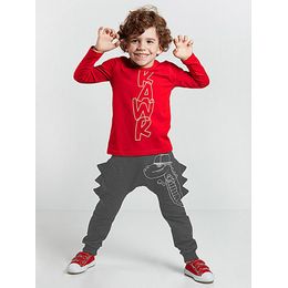Denokids 2tlg. Outfit "Dino Spikes" in Rot/ Anthrazit - 63% | Gr&ouml;&szlig;e 98 | Kinder-longsleeves