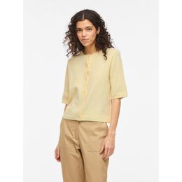 Strickjacke Vila "VILIGA 2/4 O-NECK KNIT CARDIGAN - NOOS", Damen, Gr. XXL, pastel gelb detail:melange, Obermaterial: 97% Polyester, 3% Elasthan, meliert, regular fit normal, Rundhals, Strickjacken Strickjacke, Materialmix, regular fit