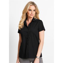 Bonprix Damen bonprix Kurzarmbluse Regular Fit, eleganter Stil, Hemdblusenkragen schwarz 48