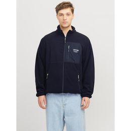Jack & Jones Jack & Jones Herren Outdoorjacke &raquo;JJTHEO &ndash; Fleecejacke mit Stehkragen und Logoprint&laquo; Print, modisch, regular fit, Web, Stehkragen blau XS
