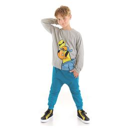 Denokids 2tlg. Outfit "Urban Dog" in Grau/ Blau - 76% | Gr&ouml;&szlig;e 98 | Kinderhosen