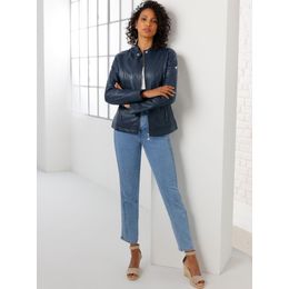 Lederjacke Mainpol, Damen, Gr. 36, blau (dunkelblau), 100% Lammnappaleder, unifarben, Jacken