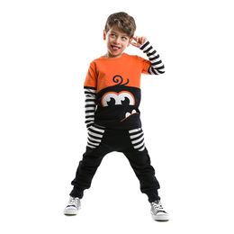 Denokids 2tlg. Outfit "Monster Lee" in Schwarz/ Orange - 66% | Gr&ouml;&szlig;e 92 | Kinder-longsleeves