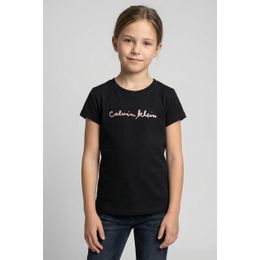 T-Shirt Calvin Klein Jeans "SCRIPT LOGO SLIM T-SHIRT", M&auml;dchen, Gr. 10 (140), schwarz, Single Jersey, Obermaterial: 100% Baumwolle, unifarben, regular fit normal, Rundhals, eingesetzt abgesteppte Kante, Shirts T-Shirt, Regular fit f&uuml;r Kinder, mit Logoschriftzug