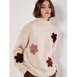 Apricot Embroidered Flower Chunky Knit Jumper ' ' Damen Gr&ouml;&szlig;e M stone
