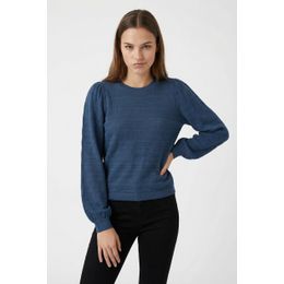V&eacute;ro Moda Strickpullover VERO MODA "VMLIMONE LS O-NECK PULLOVER BOO", Damen, Gr. XS, schwarz denim, Strick, Obermaterial: 52% Viskose, 28% Polyester, 20% Nylon, unifarben, regular fit normal, Rundhals, Pullover Strickpullover, mit Lochmuster