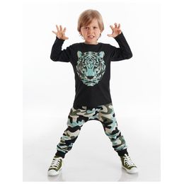 Denokids 2tlg. Outfit "Camo Tiger" in Schwarz/ T&uuml;rkis - 65% | Gr&ouml;&szlig;e 128 | Kinder-longsleeves