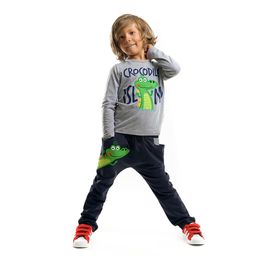 Denokids 2tlg. Outfit "Croc Island" in Grau/ Dunkeblau - 66% | Gr&ouml;&szlig;e 110 | Kinder-longsleeves