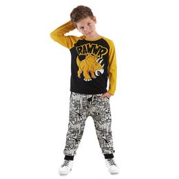 Denokids 2tlg. Outfit "Rawr Comics" in Schwarz/ Grau - 69% | Gr&ouml;&szlig;e 134 | Kinder-longsleeves