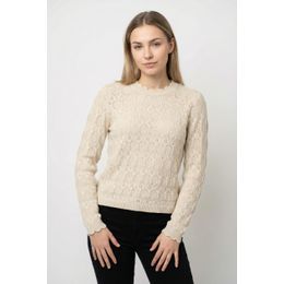 Rundhalspullover Vila "VILOWEN L/S POINTELLE KNIT TOP/PB", Damen, Gr. L, birch, Strick, Obermaterial: 90% Baumwolle, 10% Nylon, unifarben, normal, Rundhals, Pullover Rundhalspullover