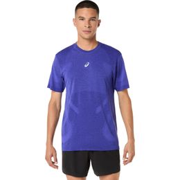 Laufshirt asics "ROAD SEAMLESS SS TOP", Herren, Gr. M, cobalt burst, eggplant, Obermaterial: 65% Polyamid, 35% Polyester, normal, Rundhals, Shirts Laufshirt