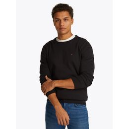 Rundhalspullover Tommy Hilfiger "ESSENTIAL COTTON", Herren, Gr. M, schwarz, Strick, Obermaterial: 100% Baumwolle, regular fit, Rundhals, Rippb&uuml;ndchen, Pullover Rundhalspullover, Crewneck Regular Fit Premium Mode