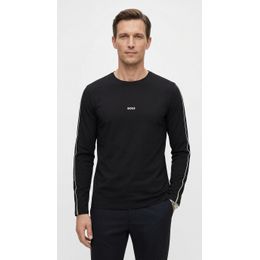 Longsleeve BOSS "Unique", Herren, Gr. S, schwarz 001, Jersey, Obermaterial: 95% Baumwolle, 5% Elasthan, regular fit, Rundhals, Shirts, bequemes Langarmshirt mit Kontrastnaht am &Auml;rmel