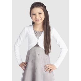Bolero Kidsworld "Strick-Bolerojacke", M&auml;dchen, Gr. 140/146, wei&szlig;, Feinstrick, Obermaterial: 100% Baumwolle, unifarben, schmal kurz, V-Ausschnitt, Strickkante, Strickjacken Bolero, aus weichem Feinstrick