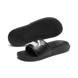 Badesandale Puma "POPCAT 20 JR", Jungen, Gr. 37, schwarz-wei&szlig; (Puma schwarz, Puma wei&szlig;), Synthetik, unifarben, Schuhe, ohne Verschluss, mit CMEVA-Zwischensohle, aus Synthetik