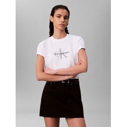 T-Shirt Calvin Klein Jeans "HERO SS CLASSIC MONOLOGO CNECK T", Damen, Gr. XXS (34), wei&szlig; (brilliant wei&szlig;), Jersey, Obermaterial: 100% Baumwolle, unifarben, klassisch h&uuml;ftlang, Rundhals, Shirts T-Shirt, Logoschriftzug