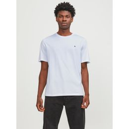 Jack & Jones Rundhalsshirt JACK & JONES "JJEPAULOS TEE SS CREW NECK NOOS", Herren, Gr. L, wei&szlig;, Single Jersey, Obermaterial: 100% Baumwolle, unifarben, regular fit normal, Rundhals, gerader Abschluss, Shirts Rundhalsshirt, Baumwollmischung, regular fit