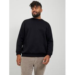 Jack & Jones PlusSize Sweatshirt "JJEBRADLEY SWEAT CREW NOOS PLS", Herren, Gr. 3XL, schwarz, angeraute Sweatware, Obermaterial: 61% Polyester, 39% Baumwolle, JACK & JONES PLUSSIZE, unifarben, loose fit normal, Rundhals, Rippb&uuml;ndchen, Sweatshirts Sweatshirt, mit Rippb&uuml;ndchen