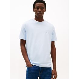 T-Shirt Tommy Hilfiger "ESSENTIAL REGULAR FIT SOLID mit Stickerei", Herren, Gr. S, blau (breezy blau), Single Jersey, Obermaterial: 100% Baumwolle, unifarben, Basic, Rundhals, Shirts T-Shirt, unifarben, casual, Baumwolle, Rundhals