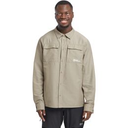 Langarmhemd Jack Wolfskin "BARRIER L/S SHIRT M", Herren, Gr. L (52), Normalgr&ouml;&szlig;en, grau (stone), Obermaterial: 46% Polyamid, 27% Lyocell, 27% Modal. Futter: 100% Polyester, Hemden