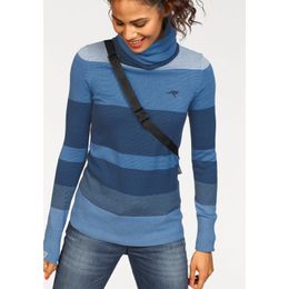 Rollkragenpullover Kangaroos, Damen, Gr. 36/38, blau (blau, mittelblau), Strick, Obermaterial: 50% Baumwolle, 50% Polyacryl, gestreift, figurbetont h&uuml;ftlang, Rippb&uuml;ndchen, Pullover Rollkragenpullover, gestreift mit hohem Stehkragen