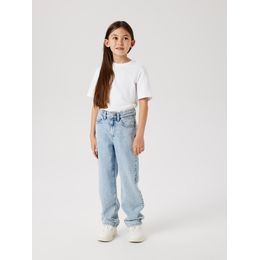 Straight-Jeans name it "NKFROSE HW STRAIGHT JEANS 9222-BE NOOS", M&auml;dchen, Gr. 170, N-Gr, blau (light blau bleached denim), Denim/Jeans, Obermaterial: 100% Baumwolle, straight fit, Jeans Straight-Jeans