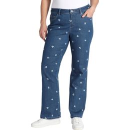 sheego Damen Bootcut-Jeans mit Blumen-Alloverprint blue-bleached Gr&ouml;&szlig;e 48