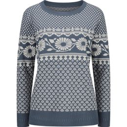 CR&Eacute;ATION L Damen Jacquard-Pullover im Norwegerstil rauchblau-champagner-gemustert Gr&ouml;&szlig;e 38