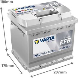 Varta Starterbatterie DYNAMIC EFB 12 V, 50 Ah, 550 A 550500055K262 12V 50Ah 550A f&uuml;r VW SUZUKI PEUGEOT AUDI TOYOTA MERCEDES-BENZ NISSAN OPEL GREAT WAL
