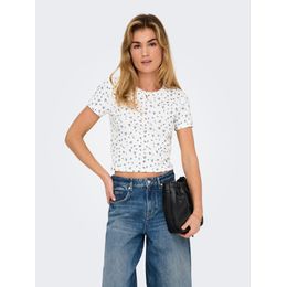 Kurzarmshirt Only "ONLFENJA LIFE SS AOP TOP JRS NOOS", Damen, Gr. M (38), blau (cloud dancer aop:blau flowers), Jersey, Obermaterial: 95% Baumwolle, 5% Elasthan, bedruckt, regular fit normal, Rundhals, Shirts, Baumwollmischung, Cropped Fit, Rundhals
