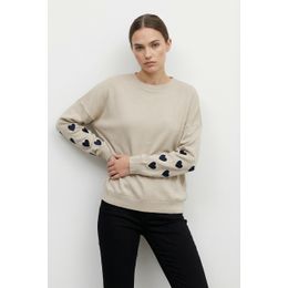 V&eacute;ro Moda Sweatshirt VERO MODA "VMKAROL BEA LS SWEAT BOX JRS GA", Damen, Gr. S, birch detail:navy emb hearts on sleeves, Sweatware, Obermaterial: 52% Baumwolle, 48% Polyester, unifarben mit Farbeinsatz, loose fit normal, Rundhals, Sweatshirts Sweatshirt, mit Blumendruck
